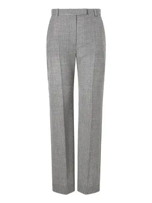 Alexander McQueen Gingham Wool Tailored Straight Leg Trousers - Black
