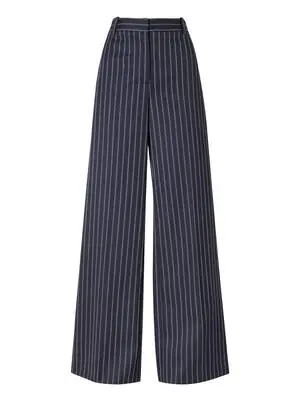 NILI LOTAN Rivers Pinstriped Wool Wide-leg Trousers - Blue