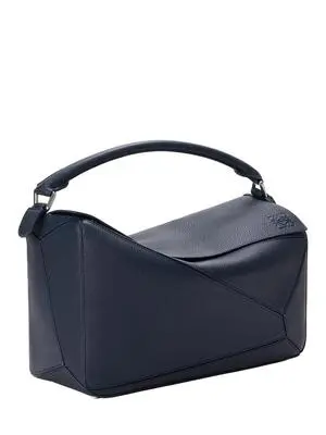 Loewe Large Puzzle Bag In Grained Leather - Deep Navy