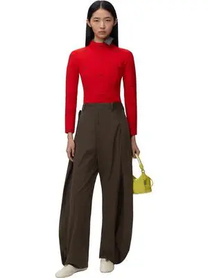 Loewe Cotton And Silk Gabardine Wide Leg Trousers - Brown