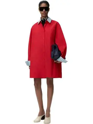 Loewe Cotton Shirt Dress With Double Layer Collar And Cuffs Red
