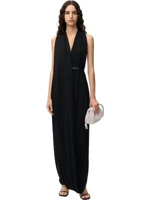LOEWE LOEWE Draped Viscose Jersey Halterneck Dress With Scarf Ties And Leather Belt