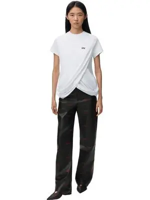 Loewe Draped Cotton T-shirt With Embroidered Logo - White