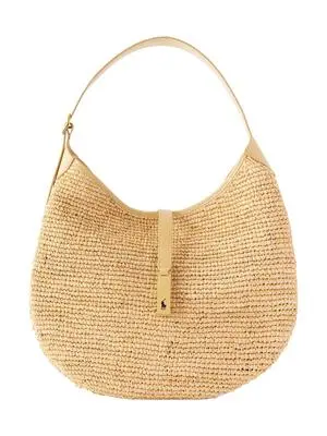 Polo Ralph Lauren Medium Raffia Shoulder Bag With Leather Trim - Neutrals