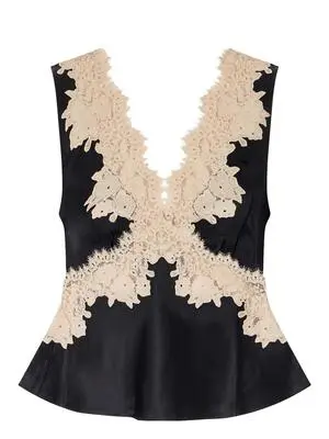 Rixo Emmie Lace-trimmed Satin Top - Black