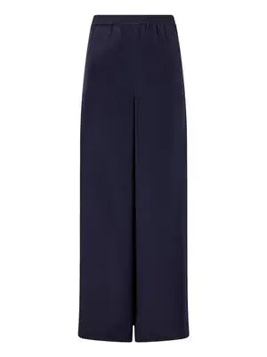 Max Mara Silk Wide-leg Pants With Embroidered Logo - Blue