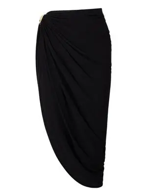 Sportmax Embellished Draped Jersey Midi Skirt - Black