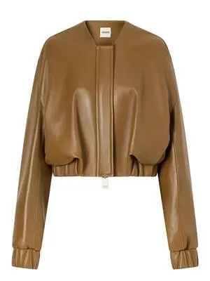 Khaite Cropped Nappa Leather Bomber Jacket - Neutrals