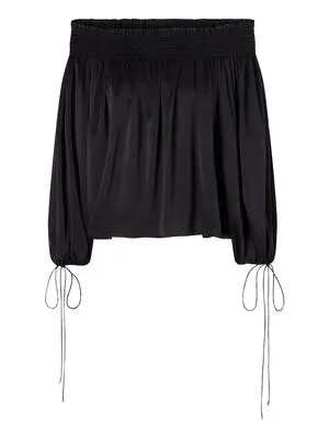 Chloé Off-the-shoulder Gathered Silk-satin Blouse - Black