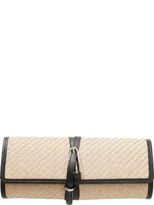 LIFFNER Leather-trimmed Raffia Clutch - Neutrals
