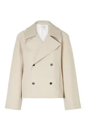 Bottega Veneta Double-breasted Wool And Cotton-blend Jacket With Intrecciato Leather Trim - Neutrals