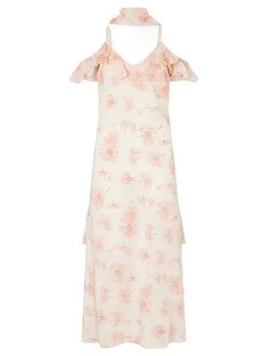 RODARTE Floral-print Silk Chiffon Midi Dress With Ruffles - Pink