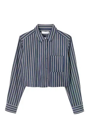 Moussy Vintage Striped Cropped Shirt - Blue