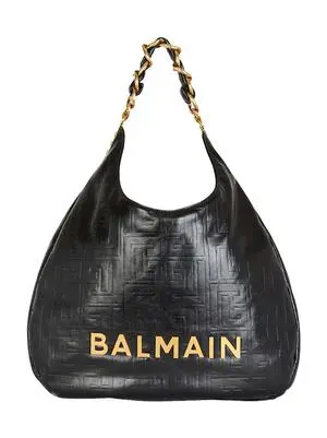 Balmain 1945 Soft Hobo Large Crinkled Leather Handbag - Black