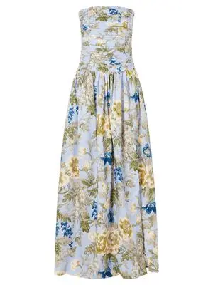 Cara Cara Montreal Strapless Floral-print Cotton-poplin Maxi Dress - Blue