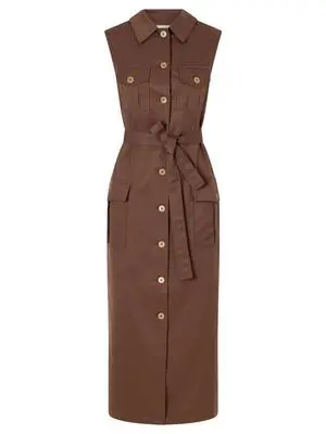 Giuliva Heritage Belted Silk And Linen-blend Midi Dress - Brown
