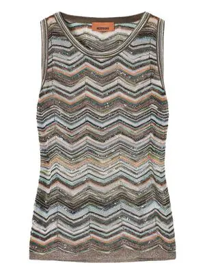 Missoni Halterneck Tank In Chevron Crochet-knit - Brown