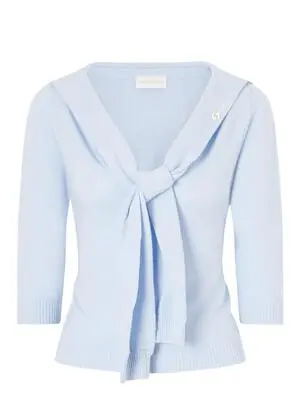 SHUSHU/TONG Logo-appliquéd Tie-detailed Wool Sweater - Blue