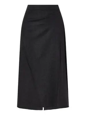 Victoria Beckham Pleated Midi Skirt In Wool - Gray