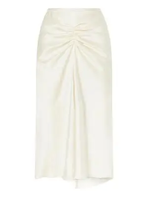 Victoria Beckham Bela Ruched Satin Midi Skirt - Neutrals