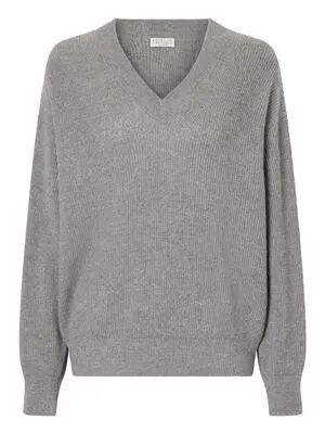 Brunello Cucinelli Ribbed-knit Metallic Cashmere-blend Sweater - Gray