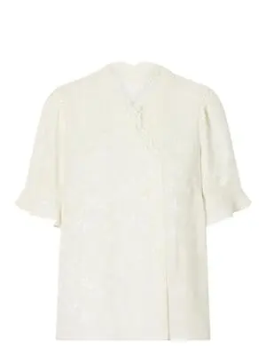 Maison Mayle Margarita Floral Jacquard Silk-crepe Blouse With Crochet Trim - Neutrals