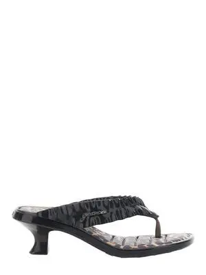 GANNI Black Leather Thong Sandals With Kitten Heel And Leopard Print - Multicolor
