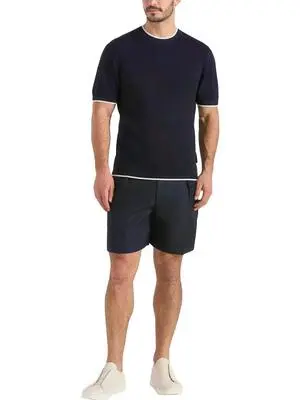 Manière De Voir Tailored Pleated Shorts With Silver-tone Eiffel Plaque - Blue