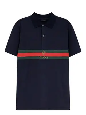 Gucci Cotton Polo Shirt With Web Print On The Front - Multicolor