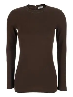 Brunello Cucinelli Cotton Crew Neck T-shirt With Monil Detail - Brown