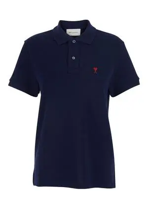 AMI Paris Polo With Classic Collar And Adc Embroidery On The Front In Blue Cotton For - Multicolor