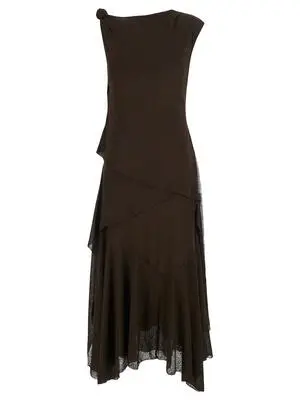 GANNI Tech Fabric Long Dress With Layered Design And Knot Detail - Multicolor