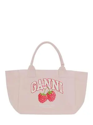 GANNI Cotton Tote Bag With Logo And Print - Multicolor