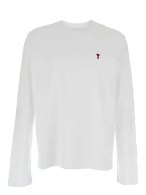 AMI Paris White Long-sleeve T-shirt With Logo On The Front In Cotton - Multicolor