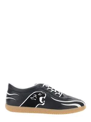 Valentino Garavani Black Leather Low Top Sneakers With Panther And Flame Motif - Multicolor