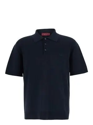 Gucci Blue Polo Shirt With Classic Collar And Gg Embroidery On The Front In Cotton For - Multicolor