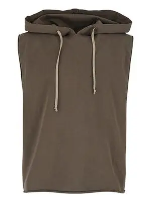 Rick Owens Sleeveless Hooded Top With Drawstring - Brown