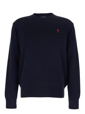 AMI Paris Crewneck Sweater With Red Heart Embroidery - Multicolor