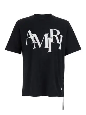 Amiri Black Crew Neck T-shirt With Maxi Logo Lettering On The Front In Cotton For - Multicolor