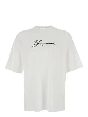 Jacquemus Le T-shirt White Crew Neck T-shirt With Logo Lettering On The Front In Cotton Blend For - Multicolor