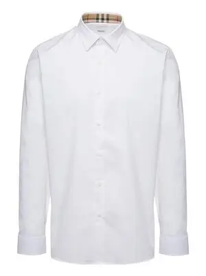 Burberry White Long Sleeve Shirt With Tone-on-tone Embroidery In Stretch Cotton For - Multicolor