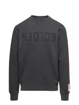 GOLDEN GOOSE Crewneck Sweatshirt With Logo Print In Cotton - Gray