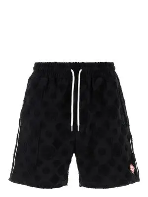 Casablanca Black Cotton Blend Bermuda Shorts With Monogram Motif - White