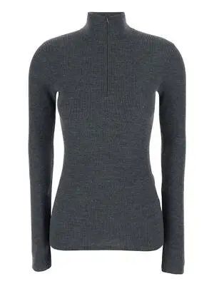 Brunello Cucinelli Brunello Cucinelli Wool And Cashmere Half-Zip Turtleneck Sweater Gray