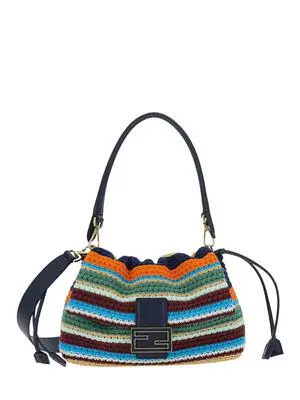 Fendi Mamma Baguette Media Shoulder Bag With Ff Closure And Striped Motif - Multicolor