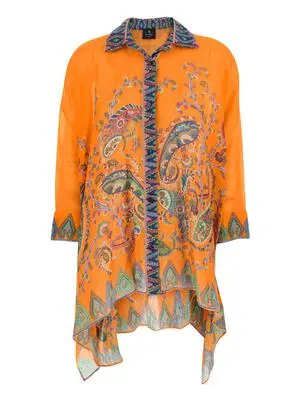 Etro Orange Paisley Print Ramie Oversized Shirt - Multicolor
