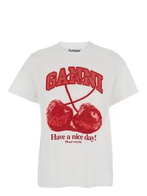 GANNI Cotton T-shirt With Cherry Graphic - Multicolor