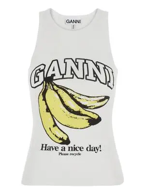 GANNI GANNI Sleeveless Top With Banana And Logo Print Multicolor