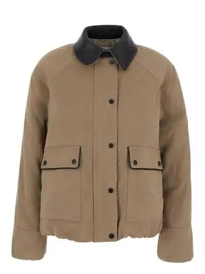 Brunello Cucinelli Cotton Blend Jacket With Leather Collar - Multicolor