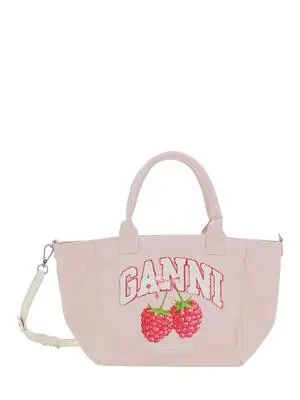 GANNI Cotton Tote Bag With Raspberry Print And Logo - Multicolor